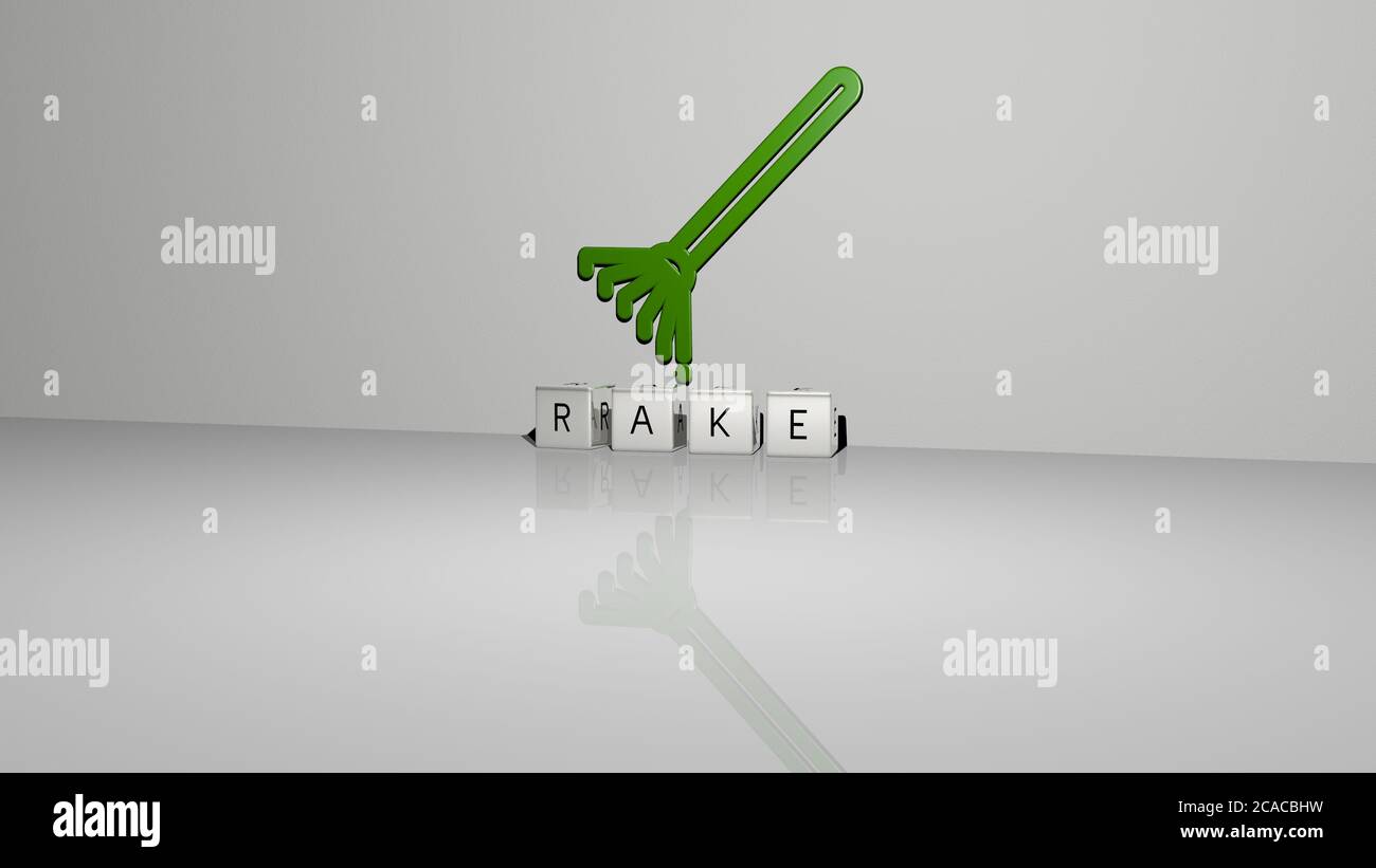 3D representation of rake with icon on the wall and text arranged by ...