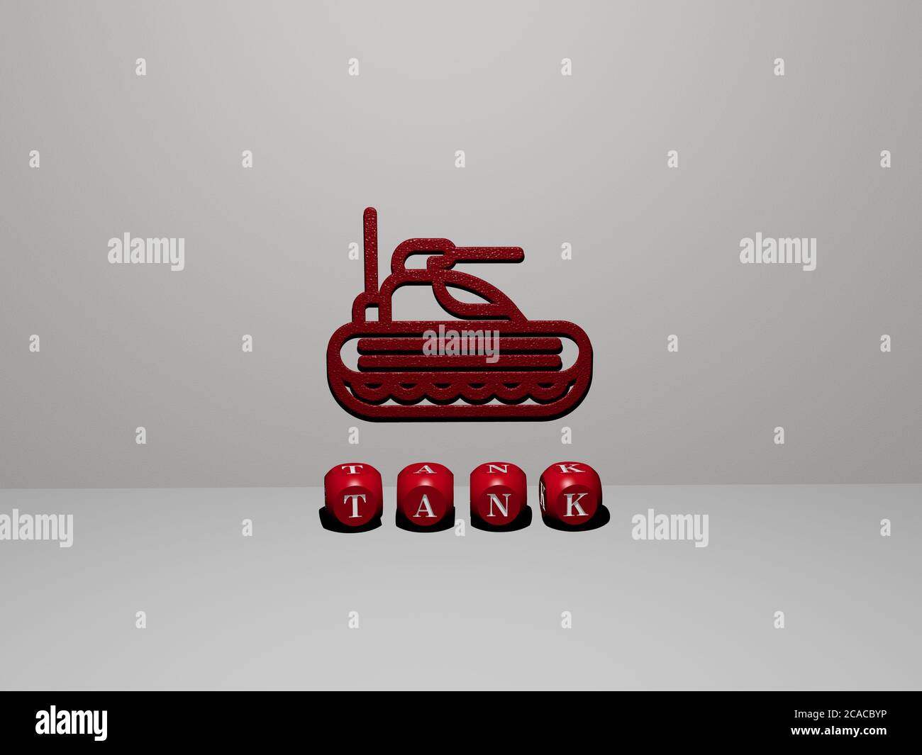 3D illustration of tank graphics and text made by metallic dice letters ...