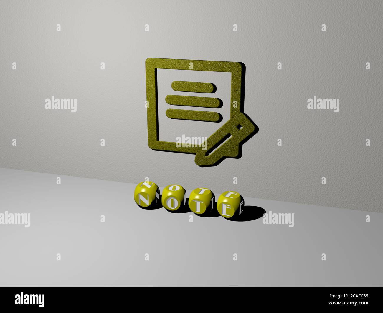 3D graphical image of note vertically along with text built by metallic ...
