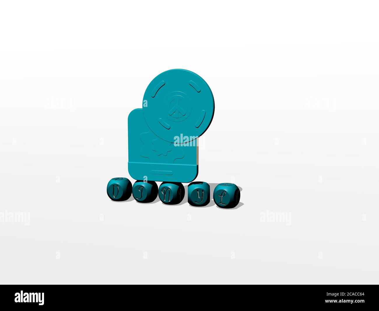 3D illustration of VINYL graphics and text made by metallic dice ...