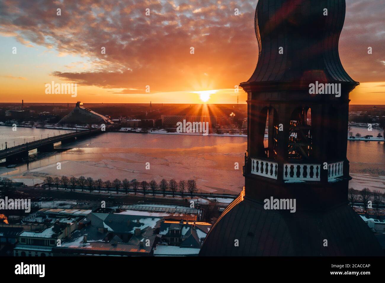 Aerial shot of beautiful Riga city at sunset Stock Photo - Alamy