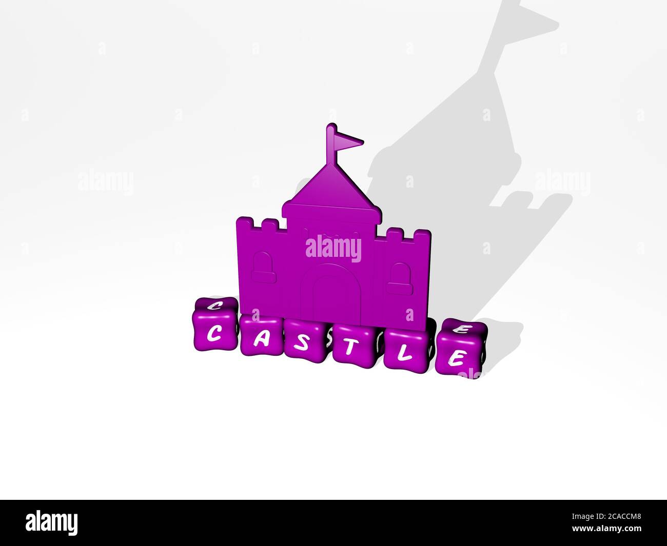 3D illustration of castle graphics and text made by metallic dice ...