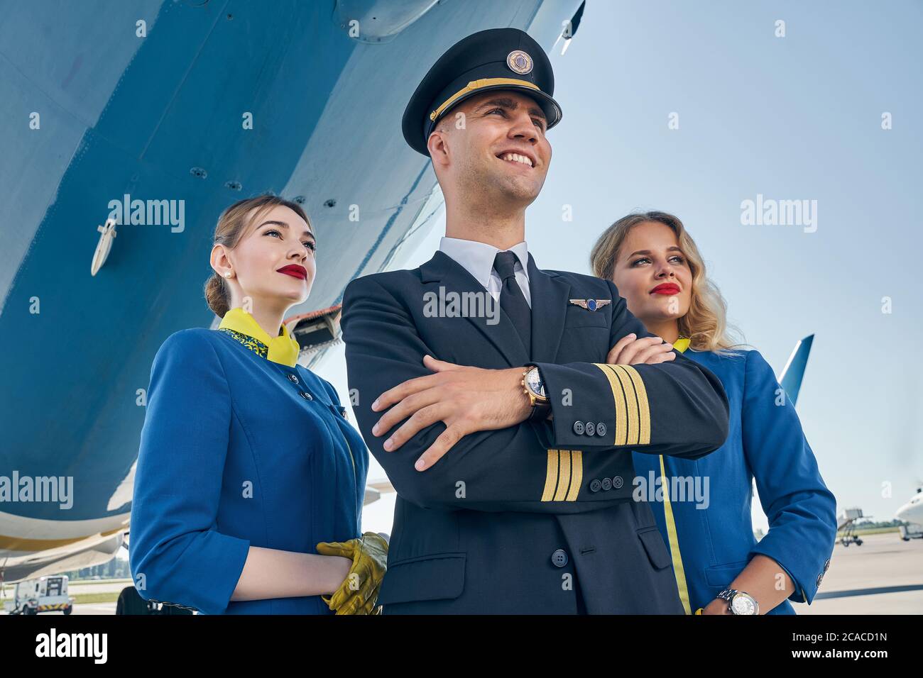 Smiling Male Pilot Standing Airplane High Resolution Stock Photography ...