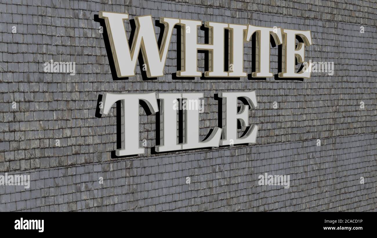 3D representation of white tile with icon on the wall and text arranged ...