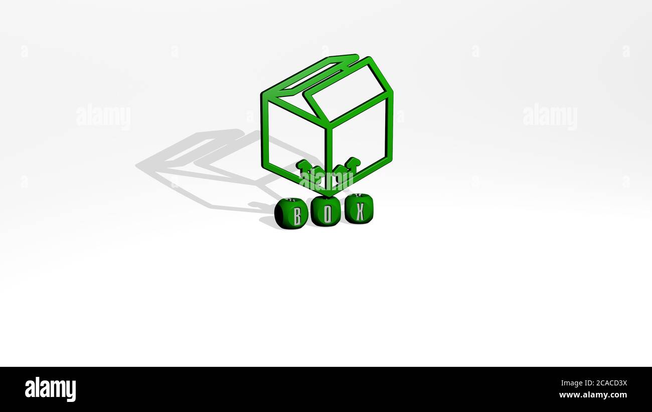 3D graphical image of box vertically along with text built by metallic ...