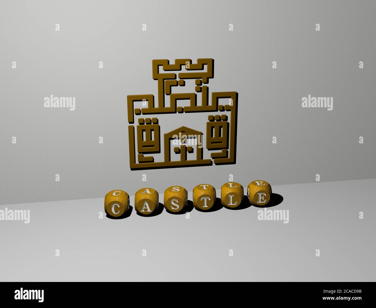 3D graphical image of castle vertically along with text built by ...