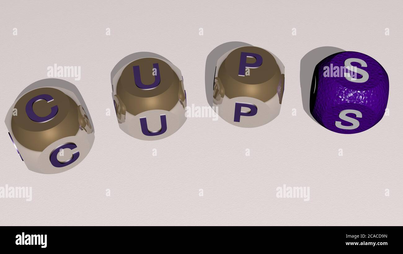 combination of cups built by cubic letters from the top perspective ...