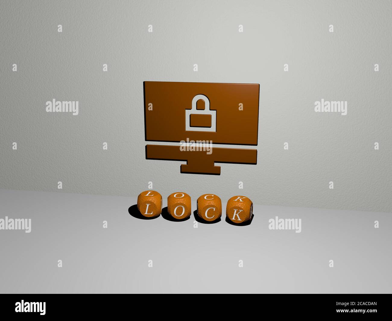 3D graphical image of LOCK vertically along with text built by metallic ...