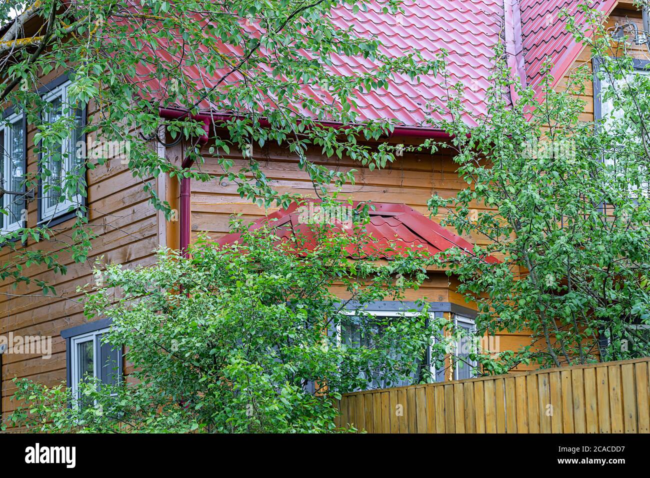 Part of a simple wooden house, a typical building in Russia for a ...
