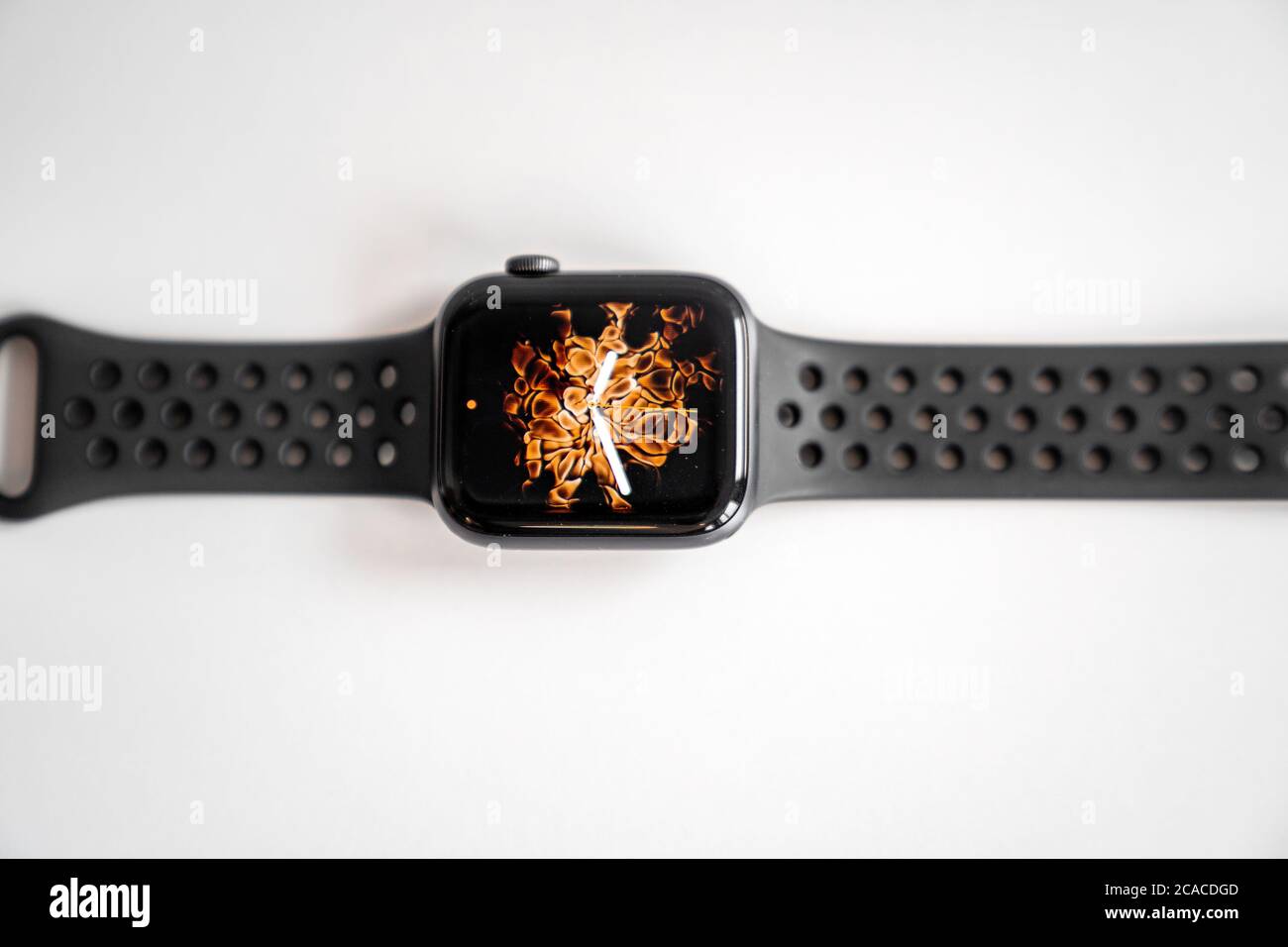 Isolated top view of a black smartwatch on white background Stock Photo ...