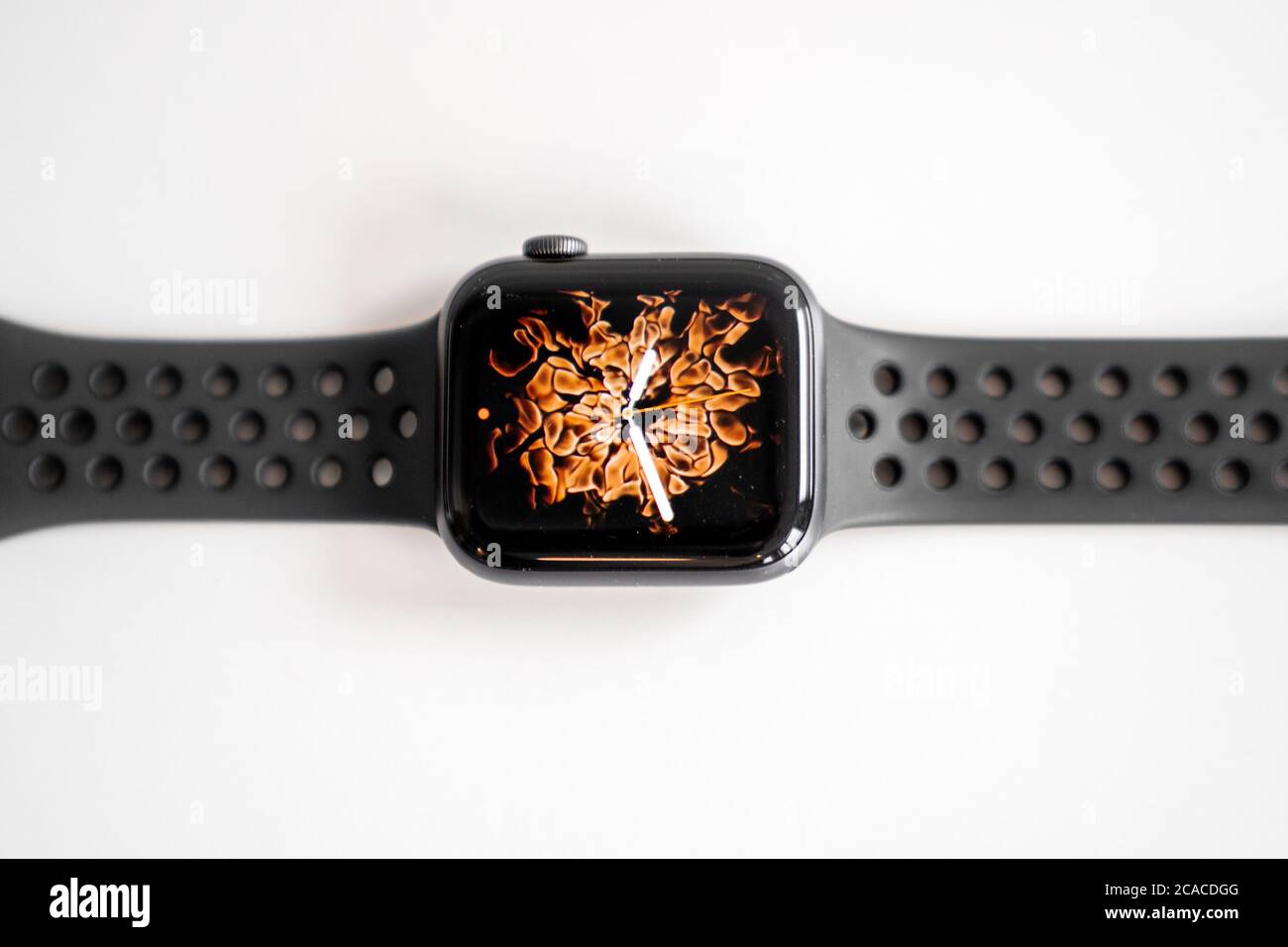 Isolated top view of a black smartwatch on white background Stock Photo ...