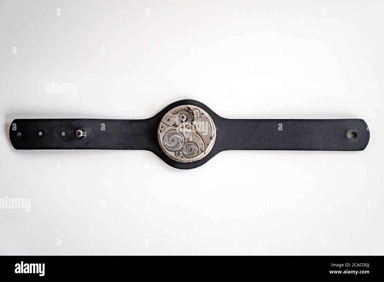 Top view shot of vintage skeleton watch isolated on white background ...