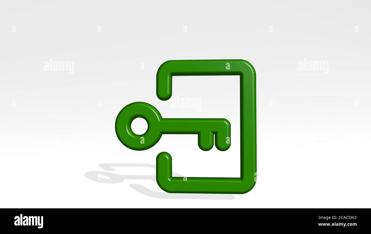 LOGIN KEY stand with shadow. 3D illustration of metallic sculpture over ...