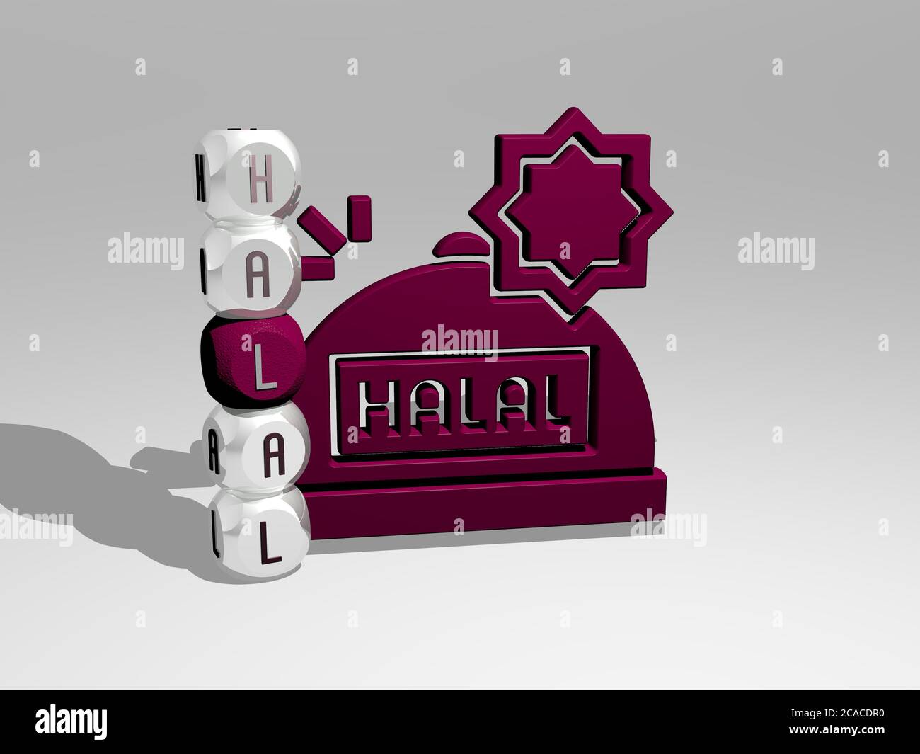 3D graphical image of halal vertically along with text built around the ...