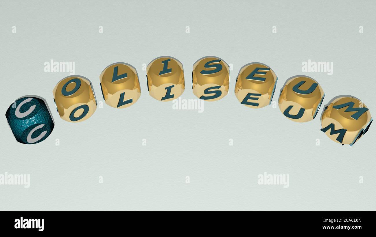 crosswords of coliseum arranged by cubic letters on a mirror floor ...