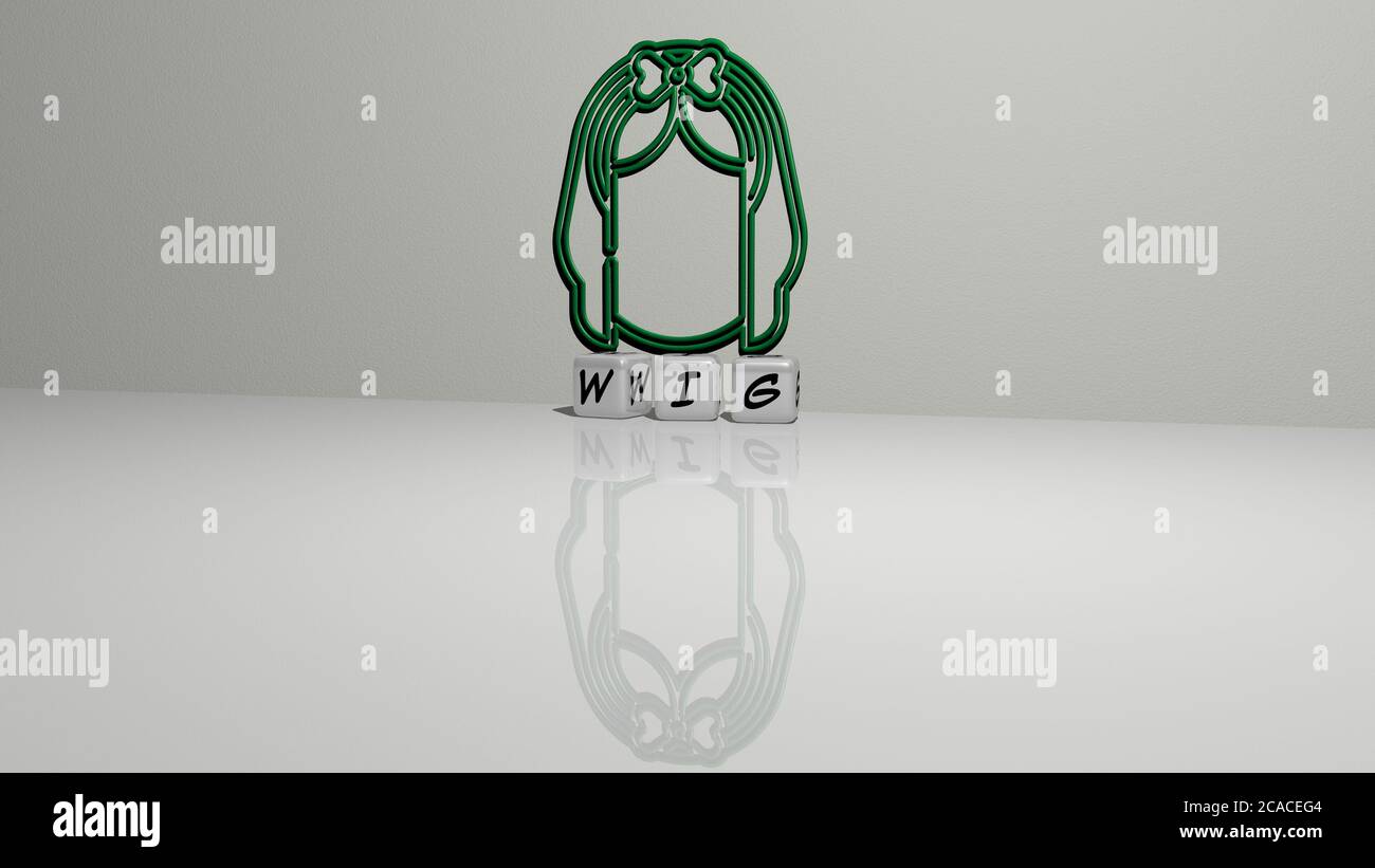 3D illustration of WIG graphics and text made by metallic dice letters ...