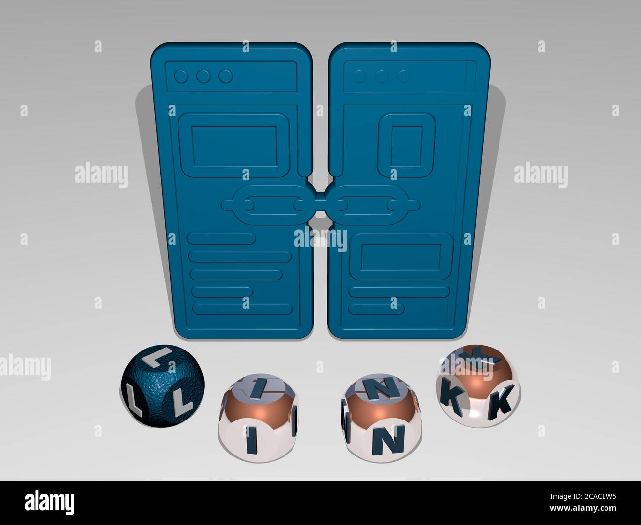 3D representation of LINK with icon on the wall and text arranged by ...