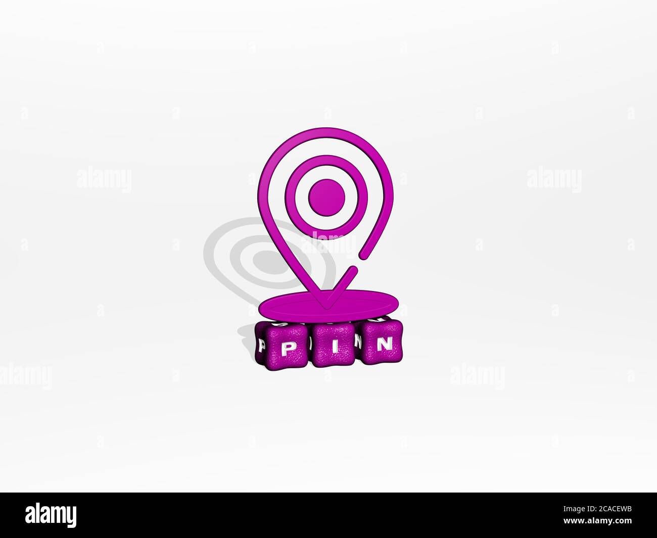 3D illustration of PIN graphics and text made by metallic dice letters ...