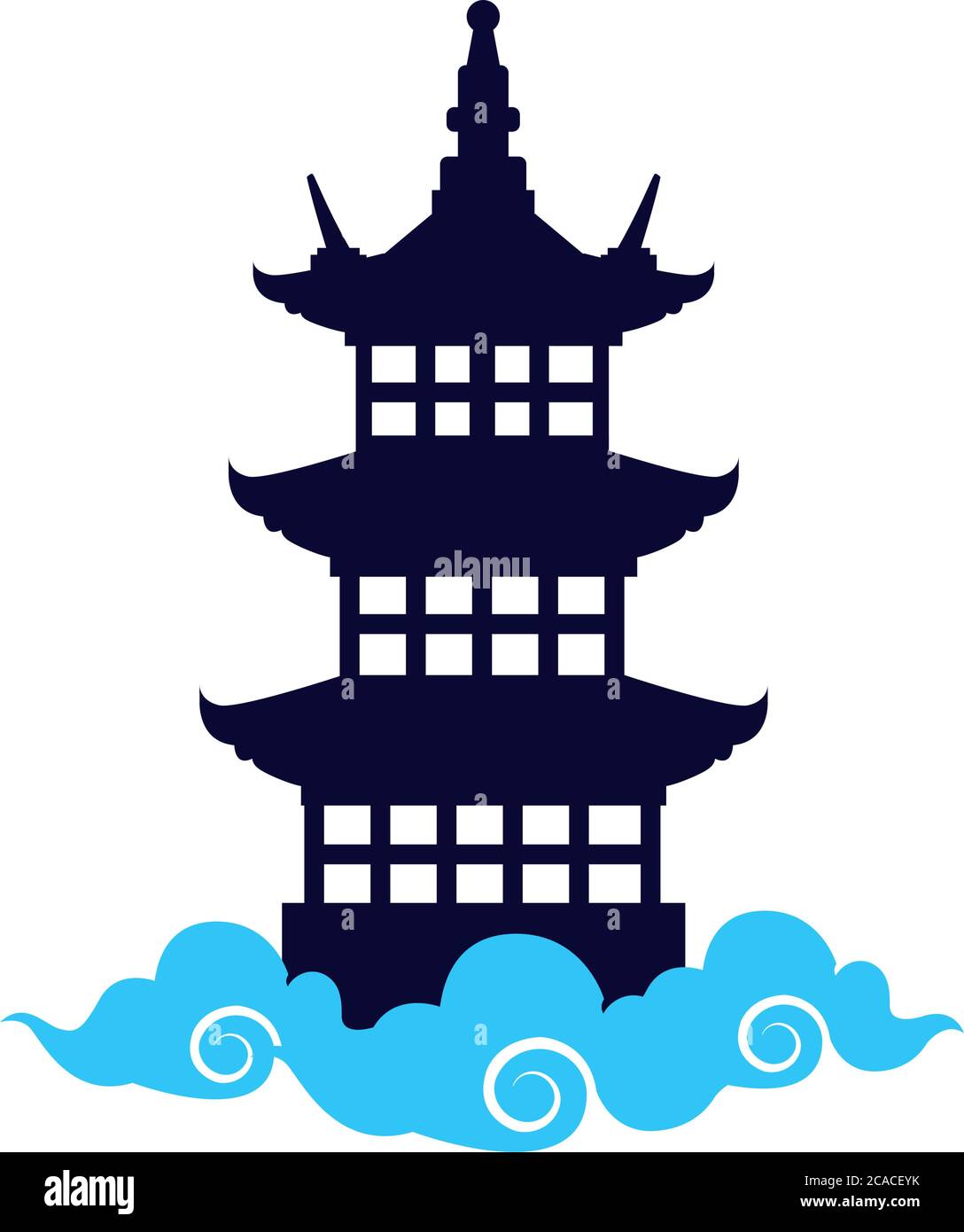 Osaka castle japanese architecture with clouds vector illustration ...
