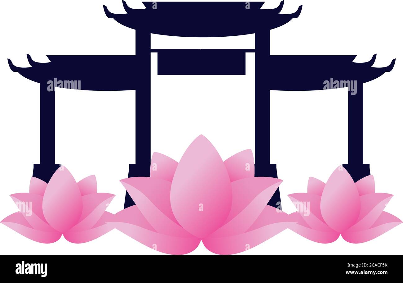 lotus flowers asian with chinese archs vector illustration design Stock ...