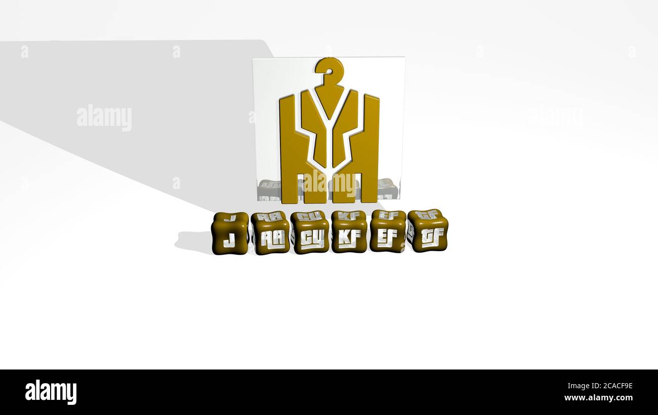3D illustration of jacket graphics and text made by metallic dice ...