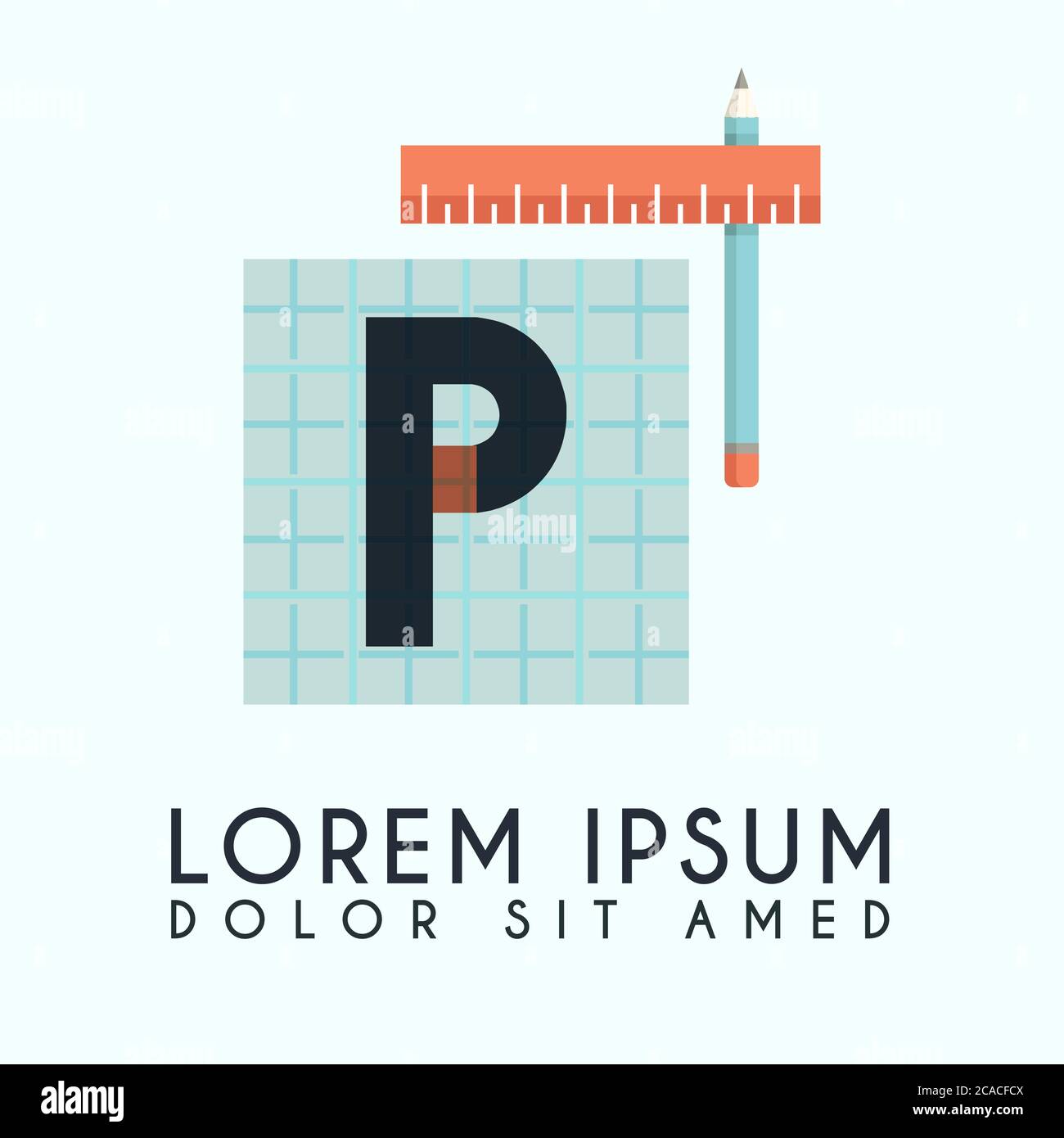 Architect Logo with pencil and stationery and letter P in the middle of ...