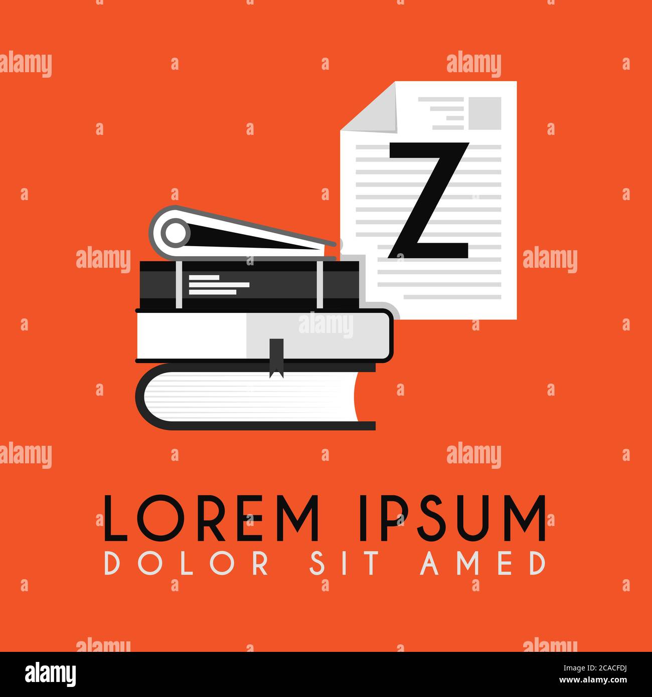 Stack of books with additional initial Z logo in h simple and neat ...