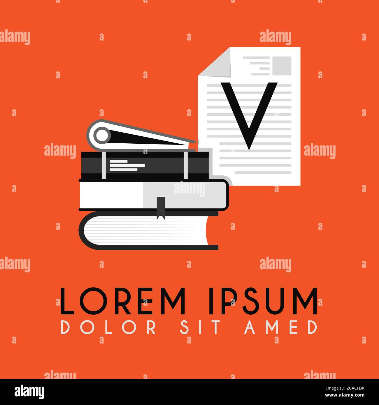 Stack of books with additional initial V logo in h simple and neat ...