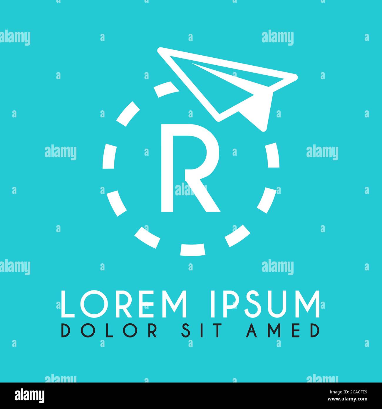 white paper plane logo with the letter R in the middle and the dashed ...