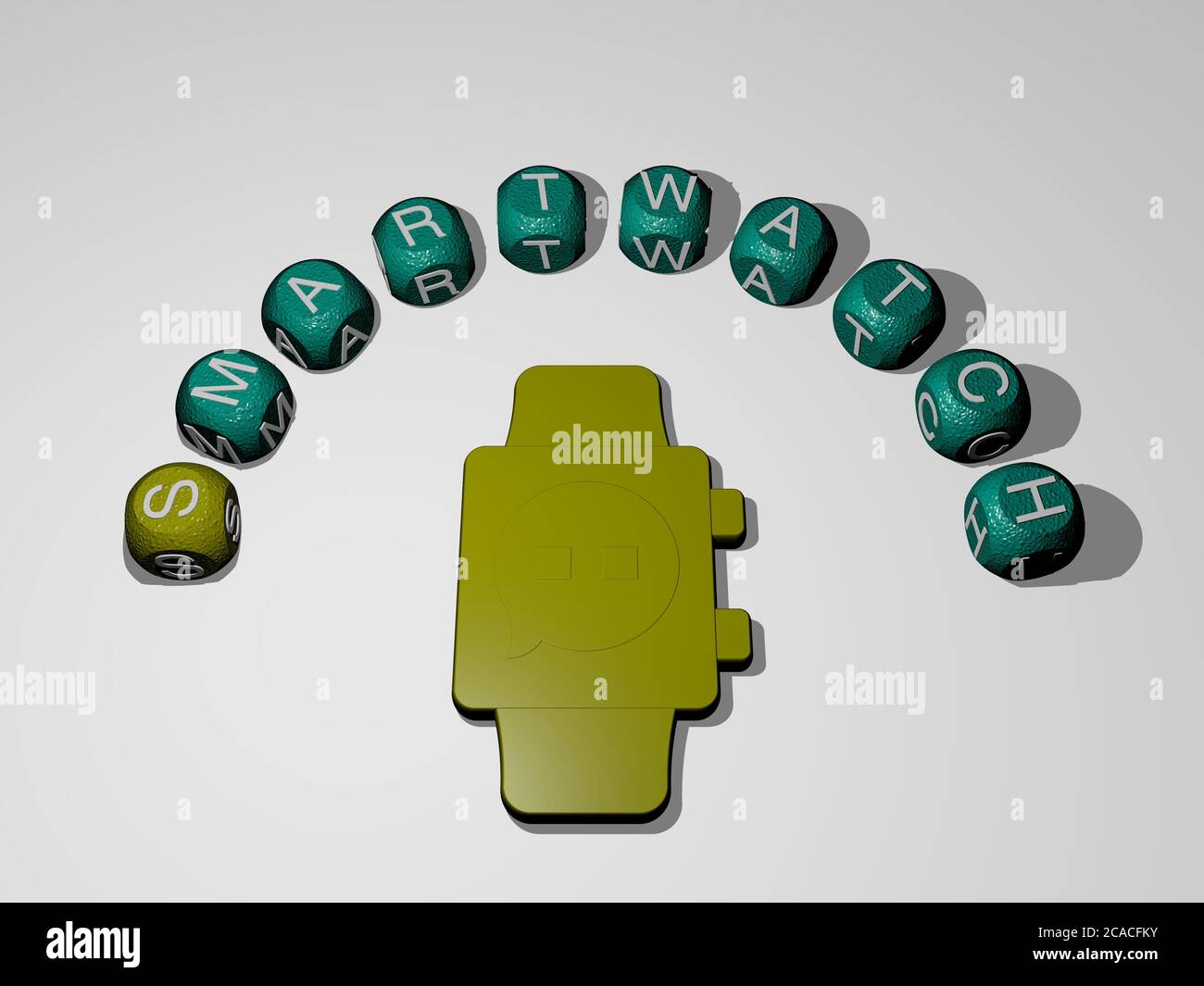 3D graphical image of smartwatch vertically along with text built ...