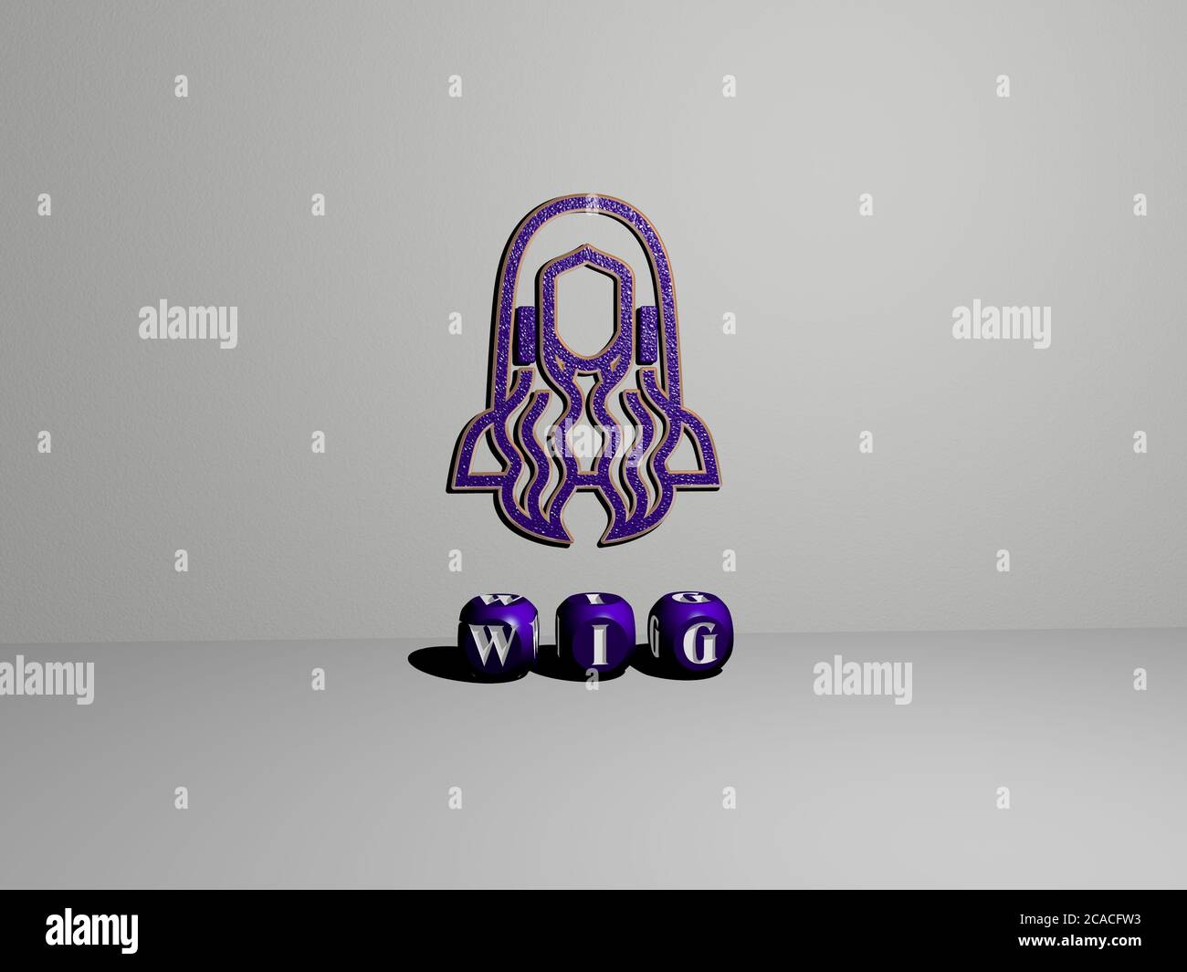 3D representation of wig with icon on the wall and text arranged by ...