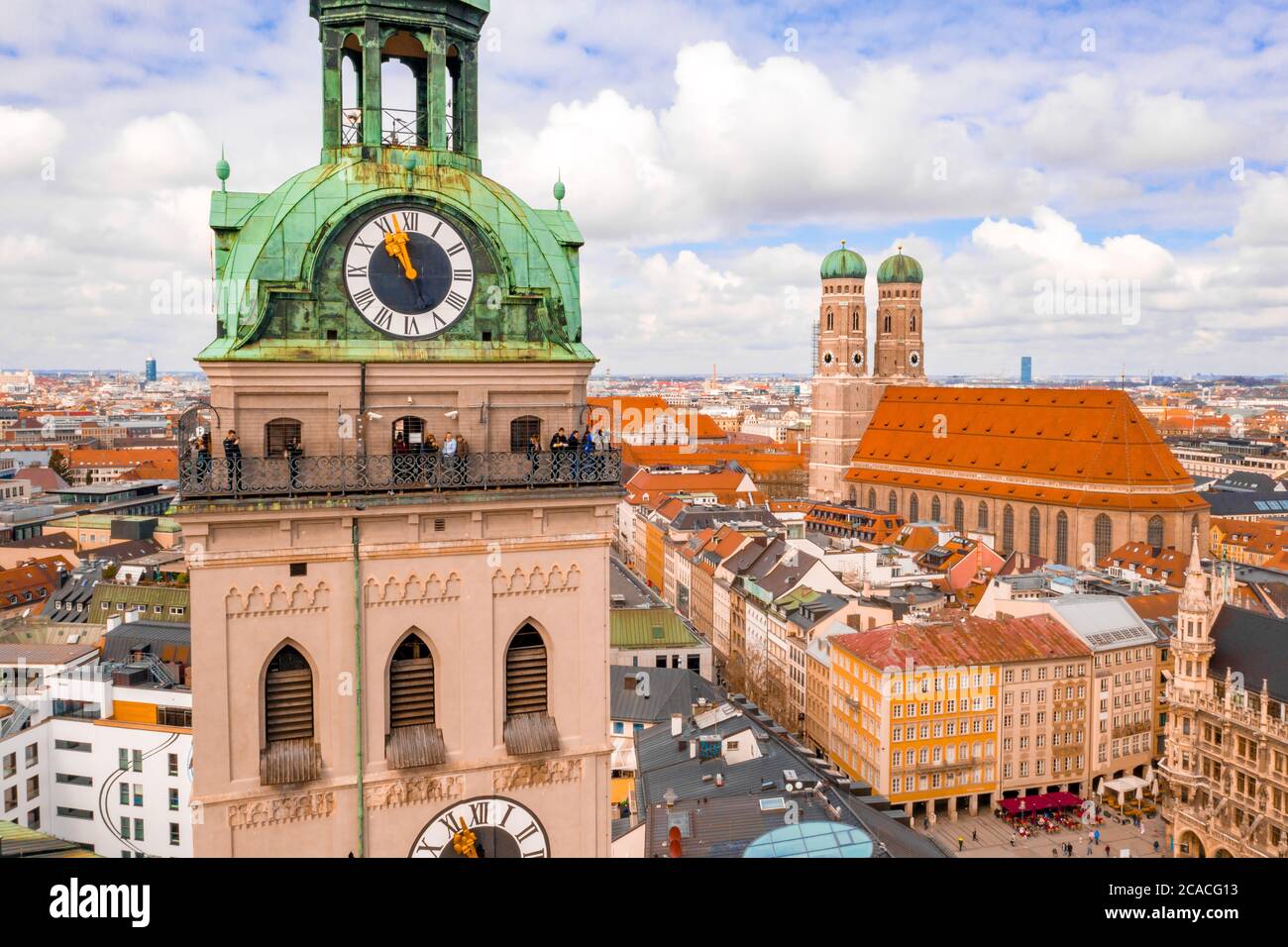 Aerial view of beautiful St. Peter's Church (Alter Peter) in Munich ...