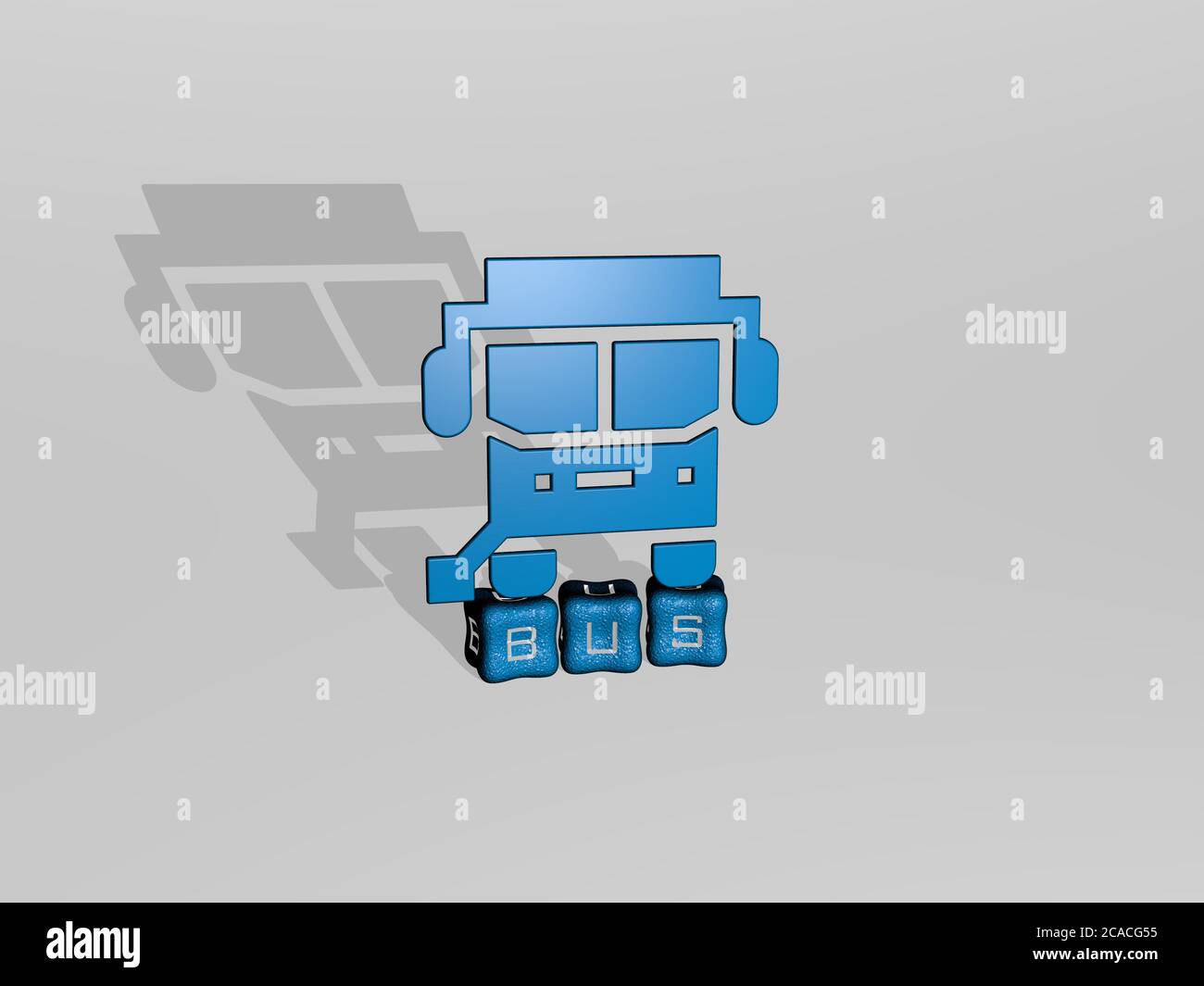 3D graphical image of BUS vertically along with text built by metallic ...
