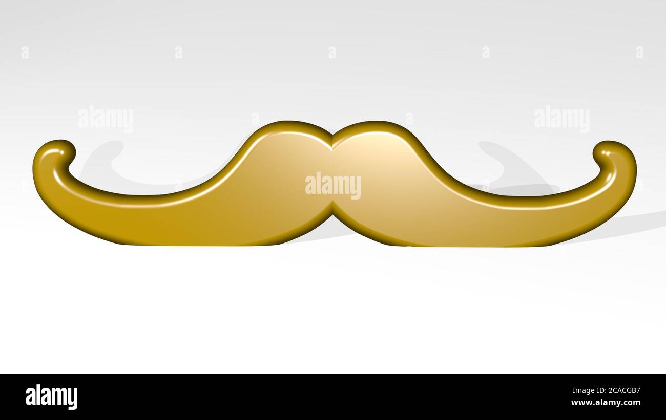 moustache stand with shadow. 3D illustration of metallic sculpture over ...