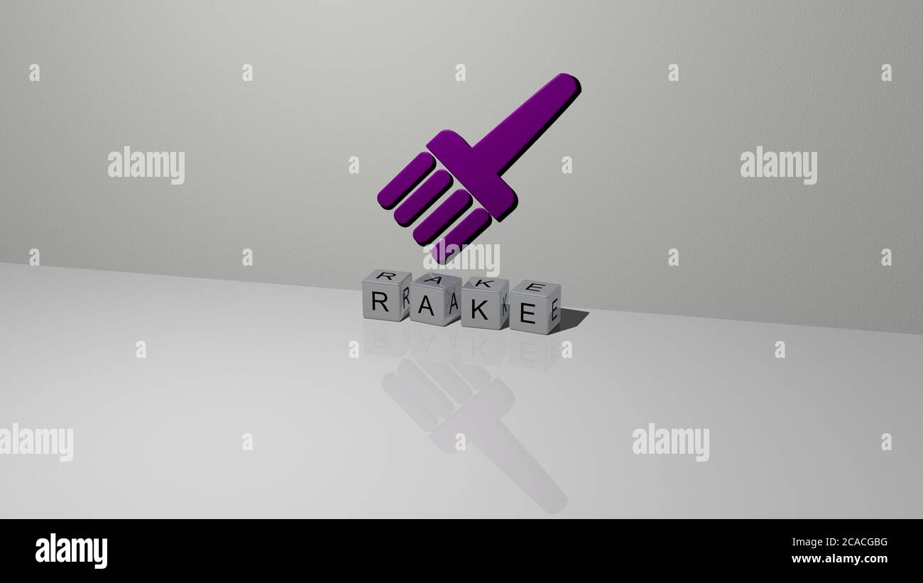 3D representation of rake with icon on the wall and text arranged by ...