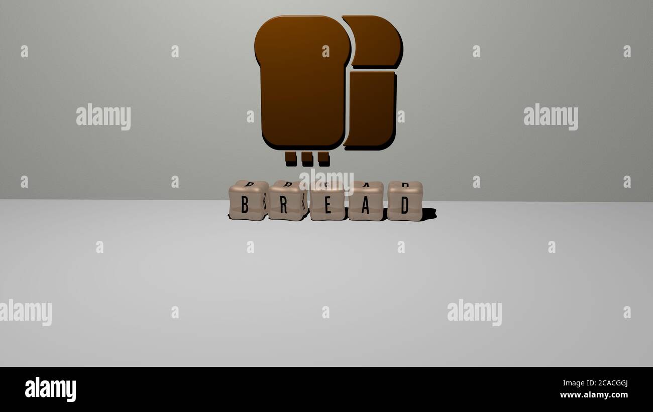 3D illustration of bread graphics and text made by metallic dice ...