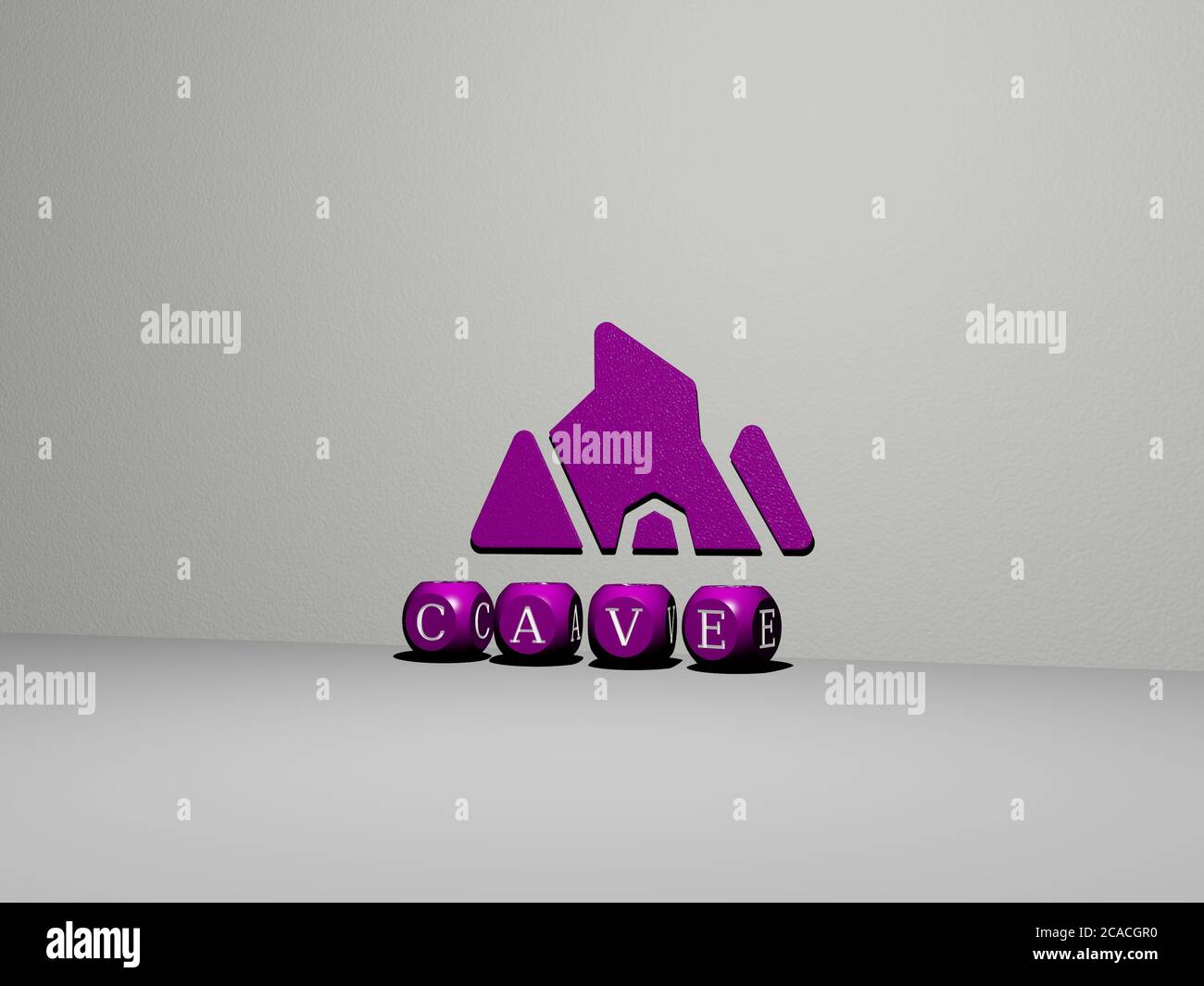 3D graphical image of cave vertically along with text built by metallic ...