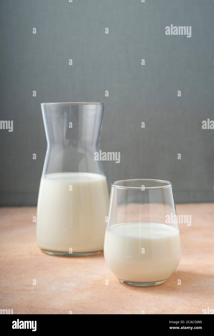 selective focus, dairy product in a glass container on a light table ...