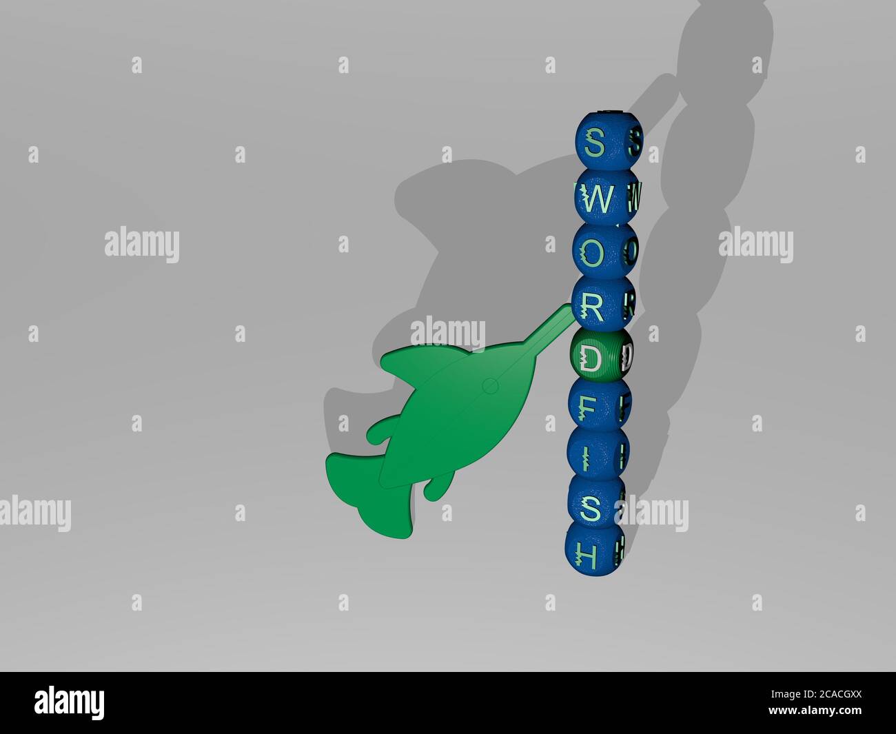 3D representation of SWORDFISH with icon on the wall and text arranged ...