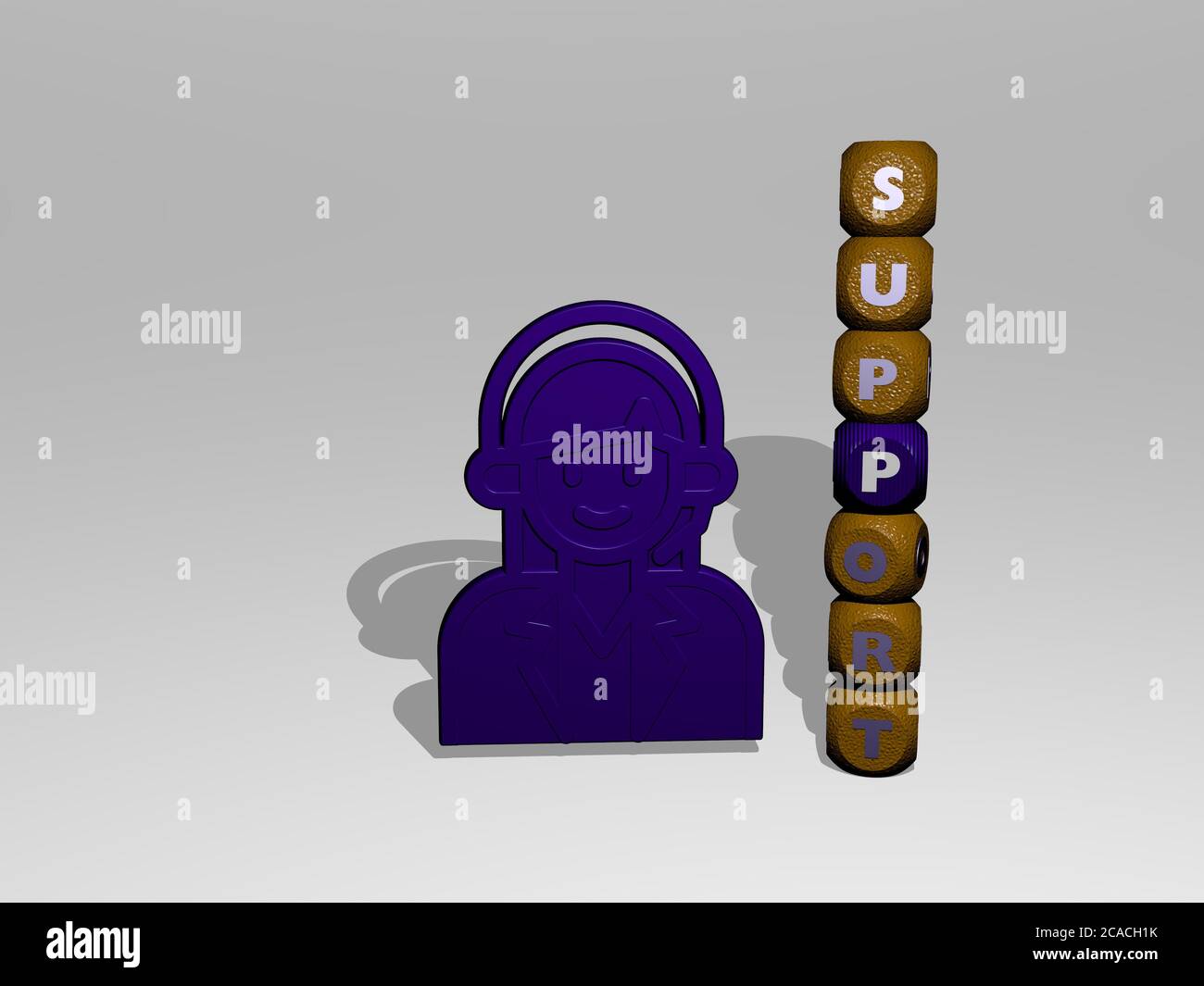 3D representation of SUPPORT with icon on the wall and text arranged by ...