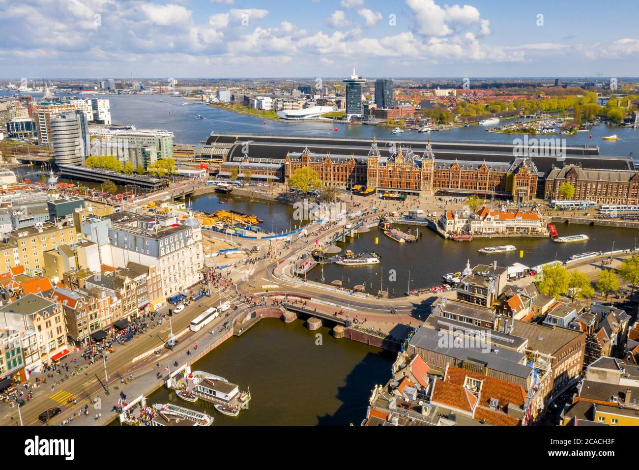 Aerial cityscape of Amsterdam with beautiful canals and buildings Stock ...