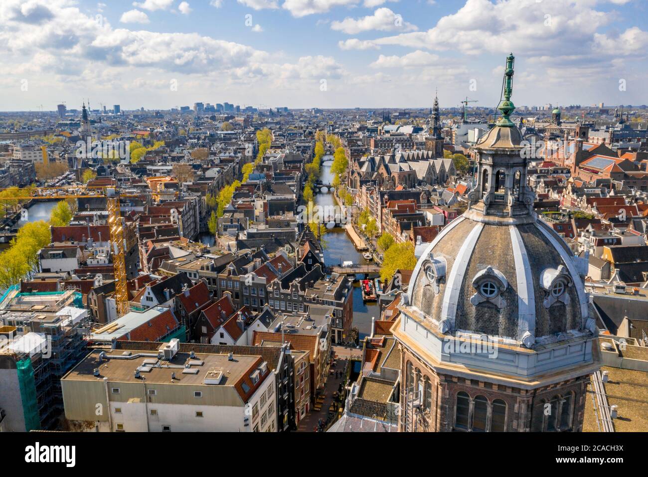 Aerial cityscape of Amsterdam with beautiful canals and buildings Stock ...