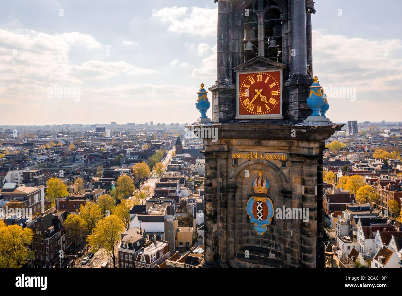 Closeup shot of Westertoren part of Westerkerk, Amsterdam, Netherlands ...