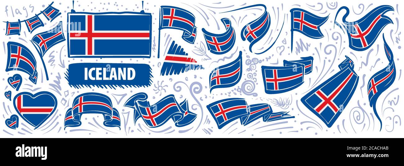 Vector set of the national flag of Iceland in various creative designs ...