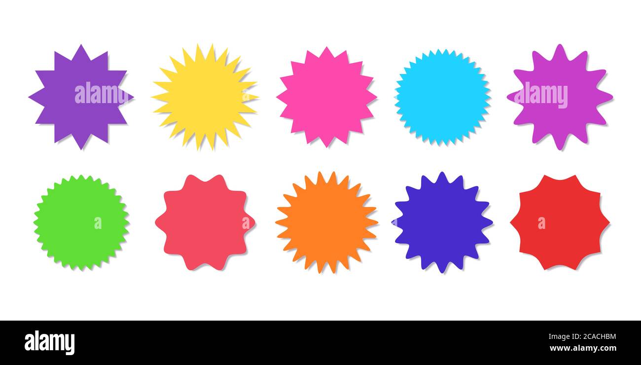 Starburst sticker set - collection of colorful special offer sale round ...