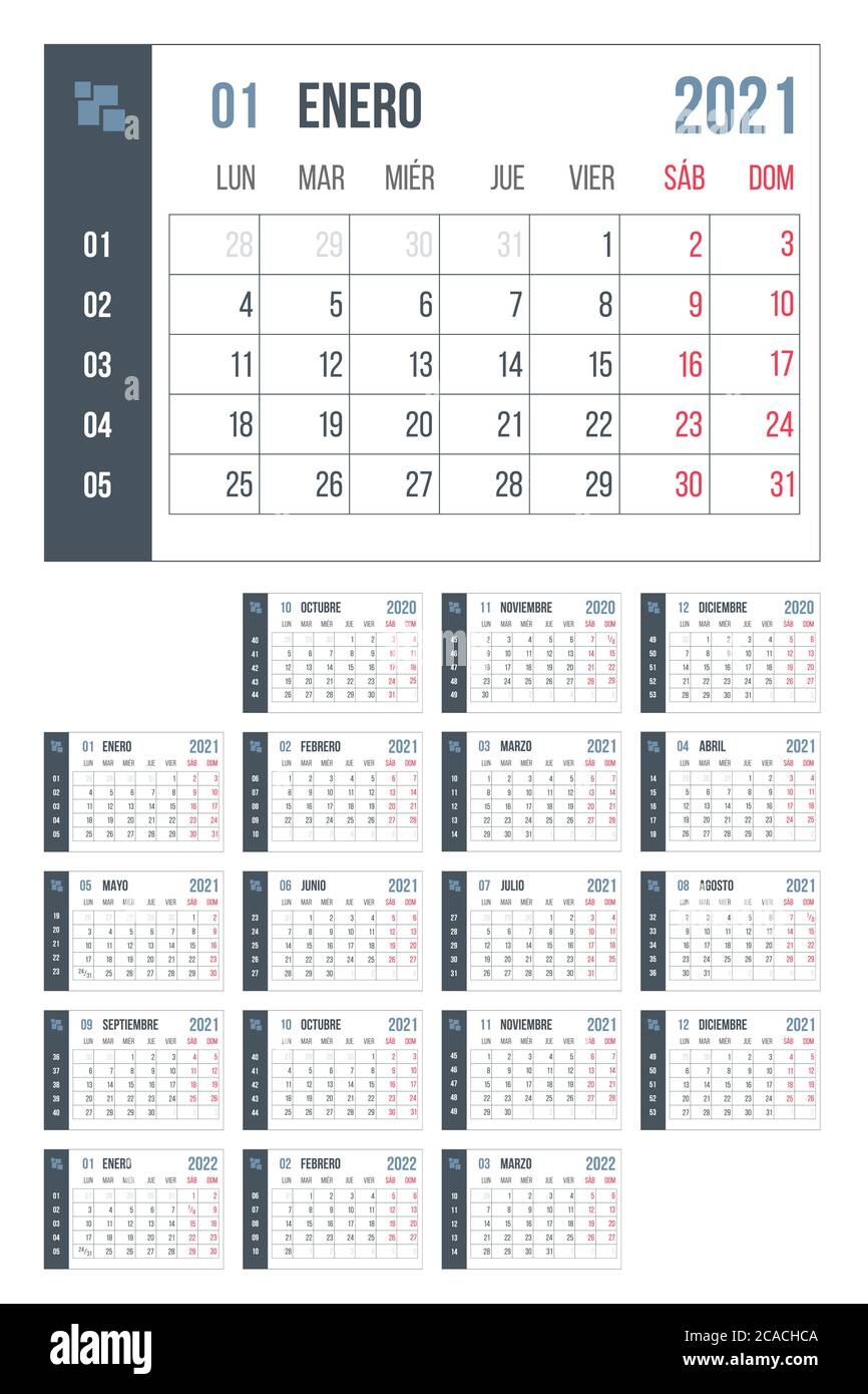 Year blue spanish calendar personal organizer set Stock Vector Image ...