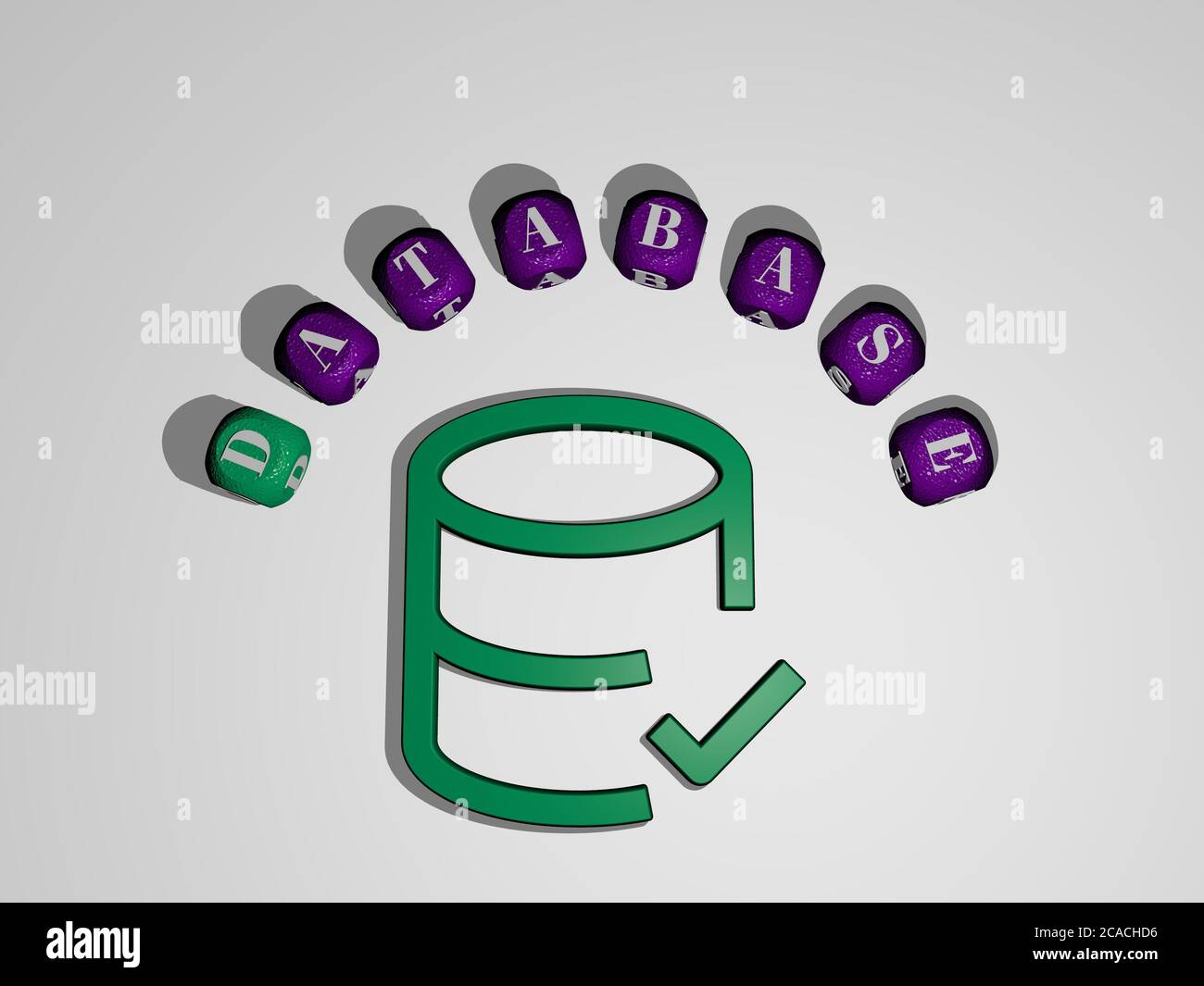 3D representation of database with icon on the wall and text arranged ...
