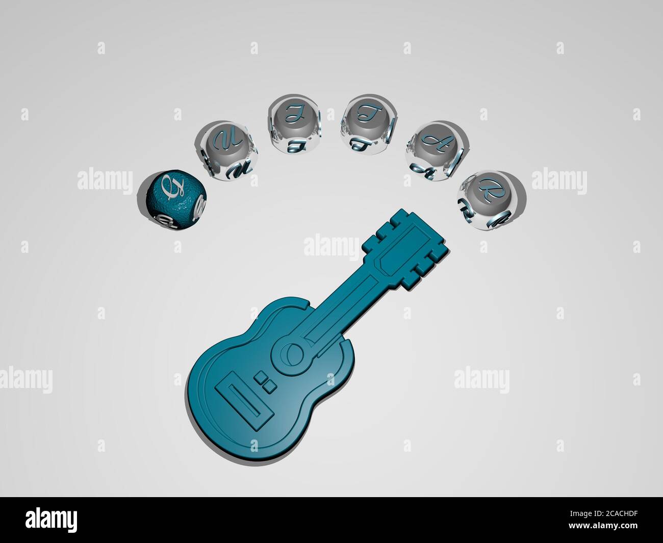 3D representation of guitar with icon on the wall and text arranged by ...