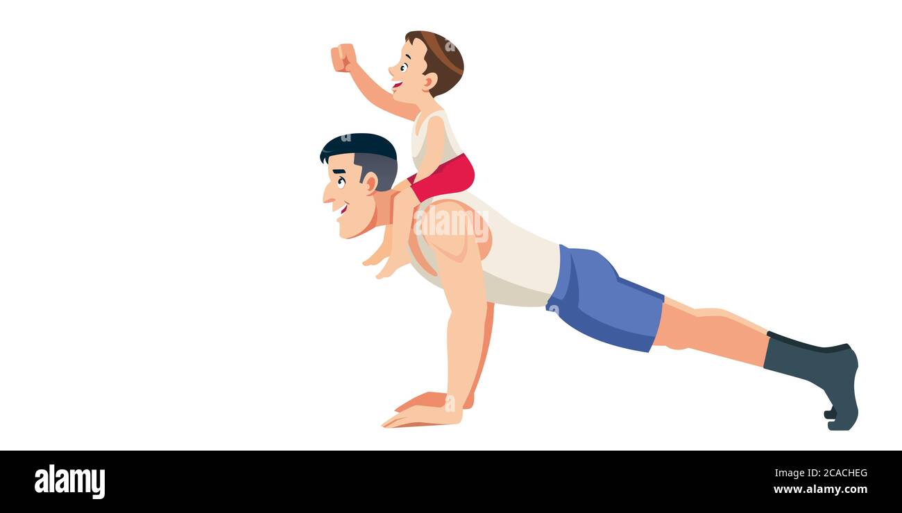 Son character ride father like horse. The man pushup from the floor ...