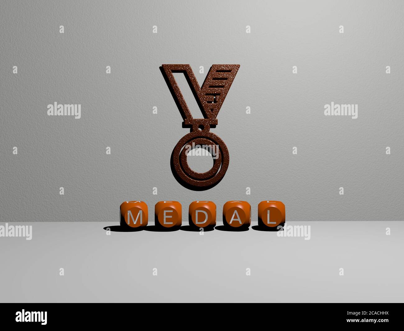 3D illustration of MEDAL graphics and text made by metallic dice ...